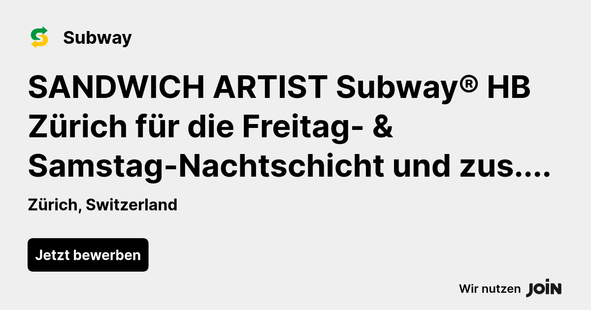 Subway (Zürich): SANDWICH ARTIST Subway® HB Zürich für die Freitag ...