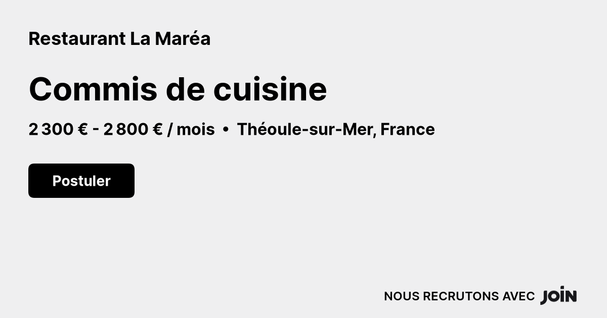 Restaurant La Maréa (Théoule-sur-Mer): Commis de cuisine Restaurant La Maréa (Théoule-sur-Mer): Commis de cuisine