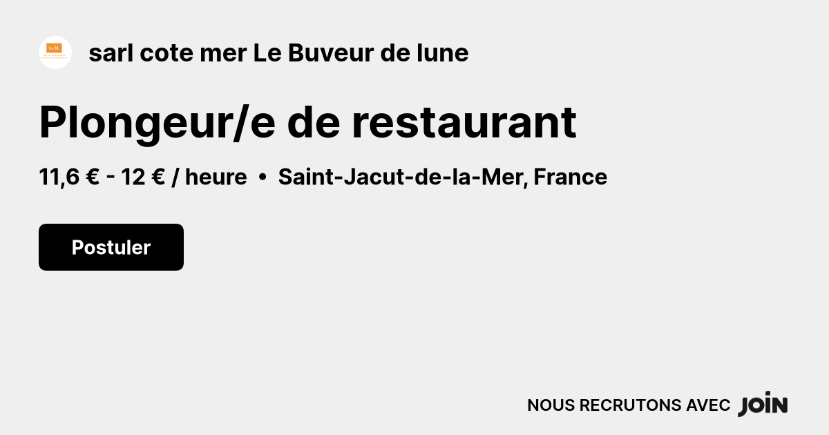 sarl cote mer Le Buveur de lune (Saint-Jacut-de-la-Mer): Plongeur/e de ...