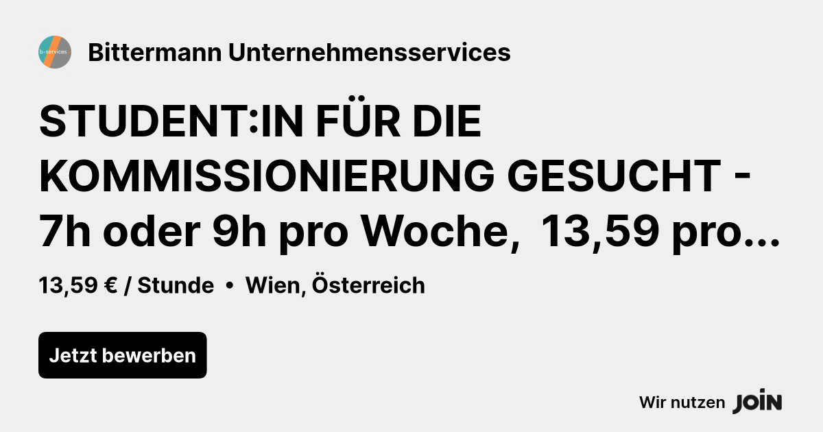 Bittermann Unternehmensservices (Wien): STUDENT:IN FÜR DIE ...