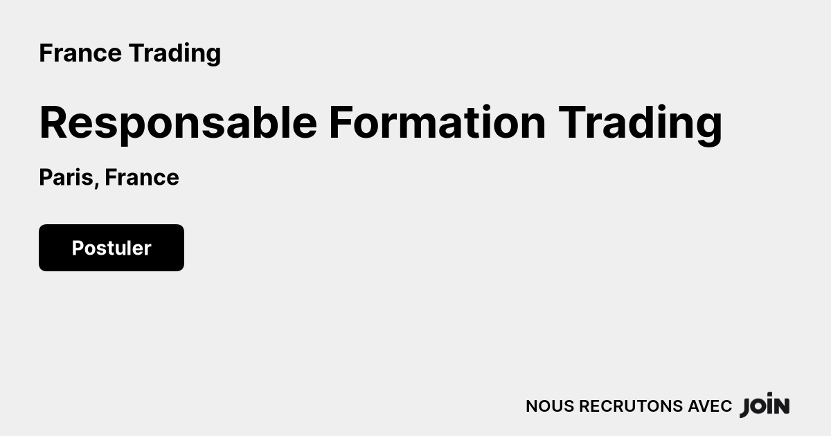 France Trading (Paris): Responsable Formation Trading