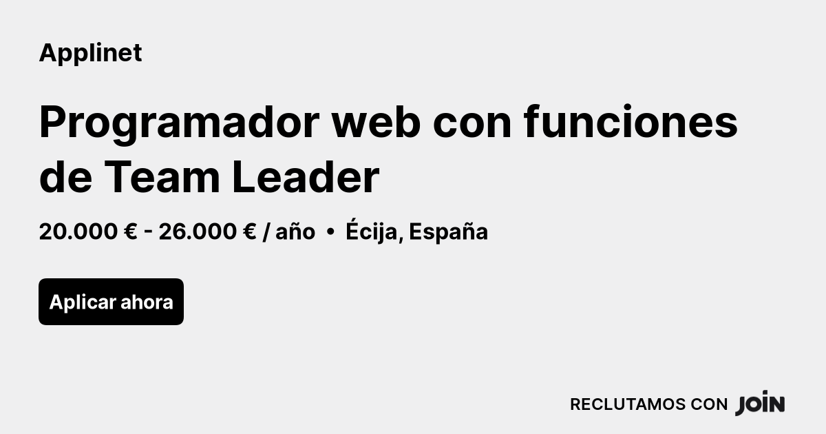 Applinet (Écija): Programador web con funciones de Team Leader