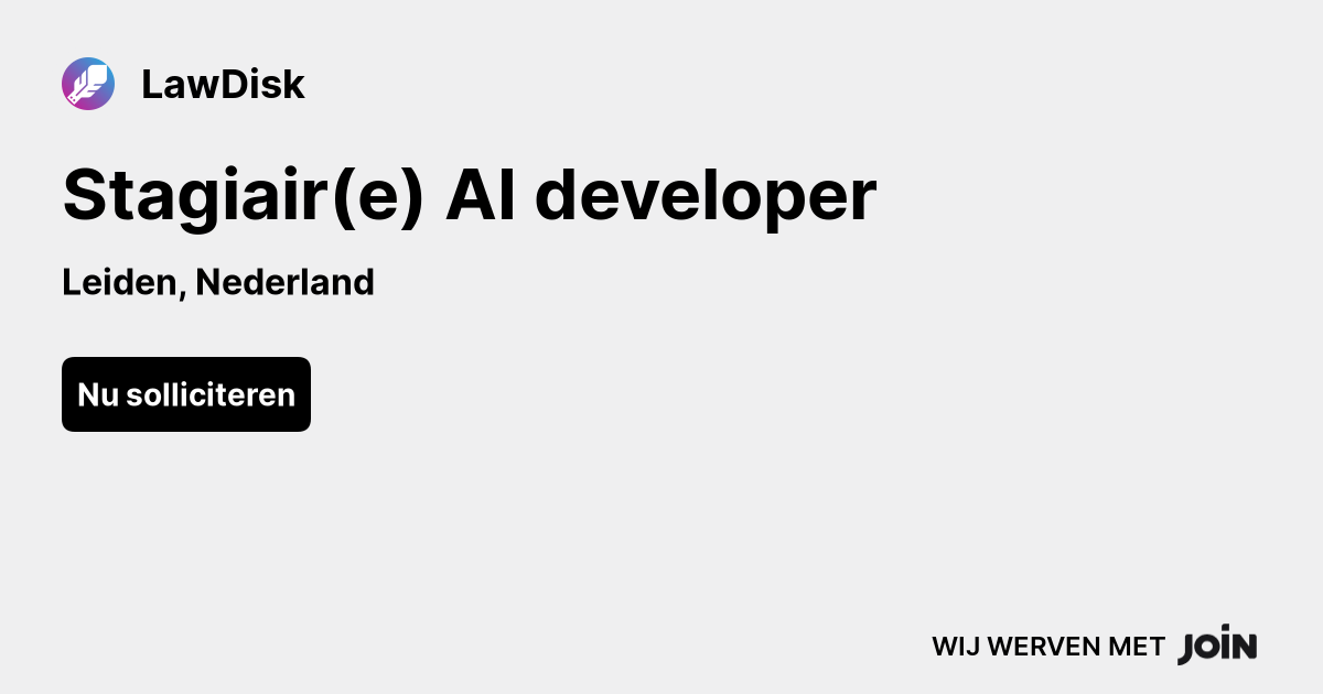 LawDisk (Leiden): Stagiair(e) AI developer