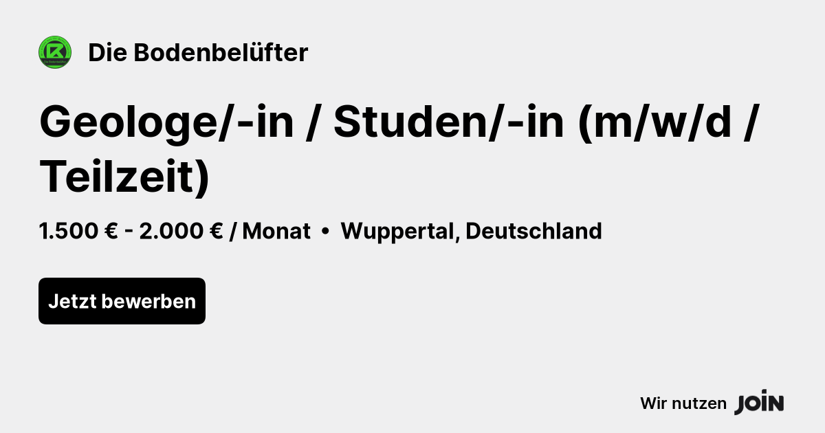 Die Bodenbelüfter (Wuppertal): Geologe/-in / Studen/-in (m/w/d / Teilzeit)