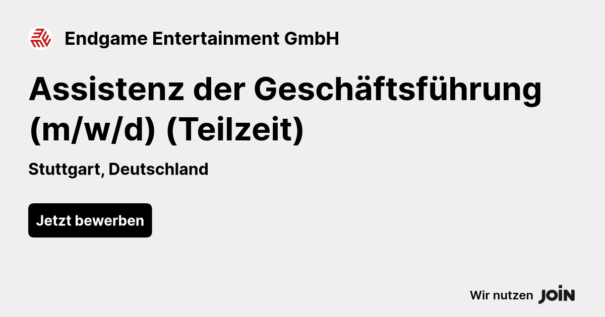 Endgame Entertainment (Stuttgart): Assistenz der Geschäftsführung (m/w ...