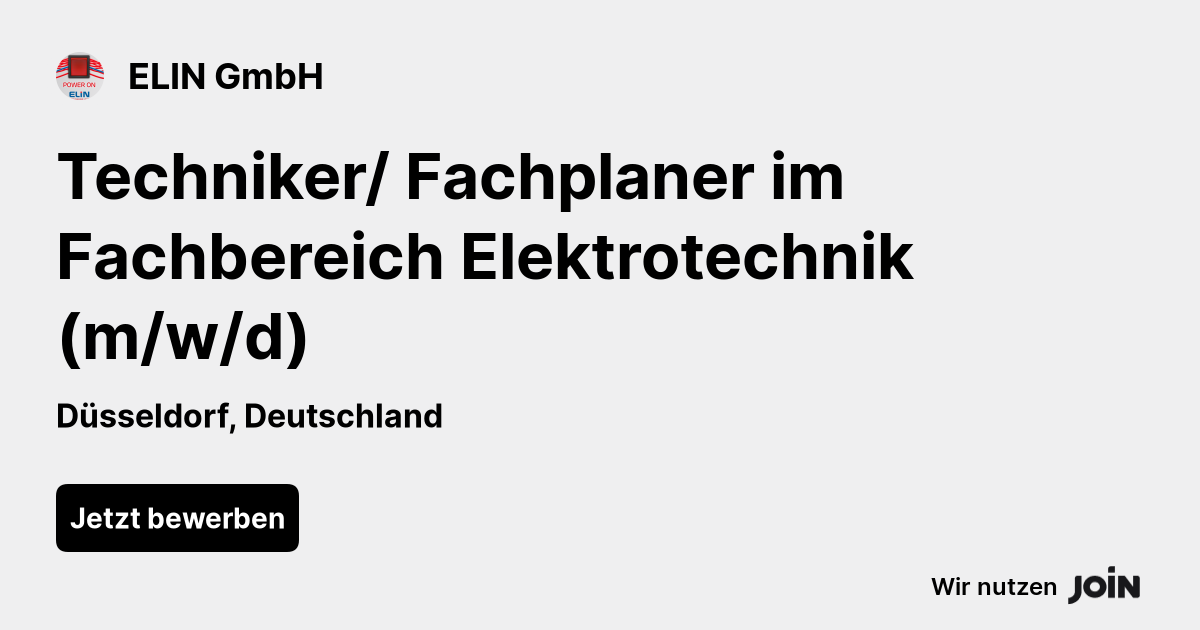 ELIN (Düsseldorf): Techniker/ Fachplaner im Fachbereich Elektrotechnik ...