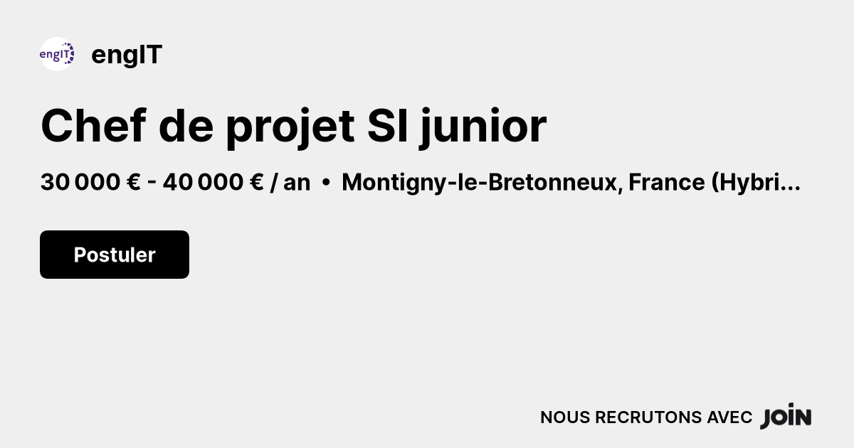 engIT (Montigny-le-Bretonneux): Chef de projet SI junior