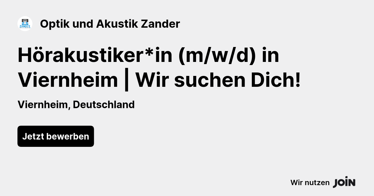 Optik und Akustik Zander (Viernheim): Hörakustiker*in (m/w/d) in ...