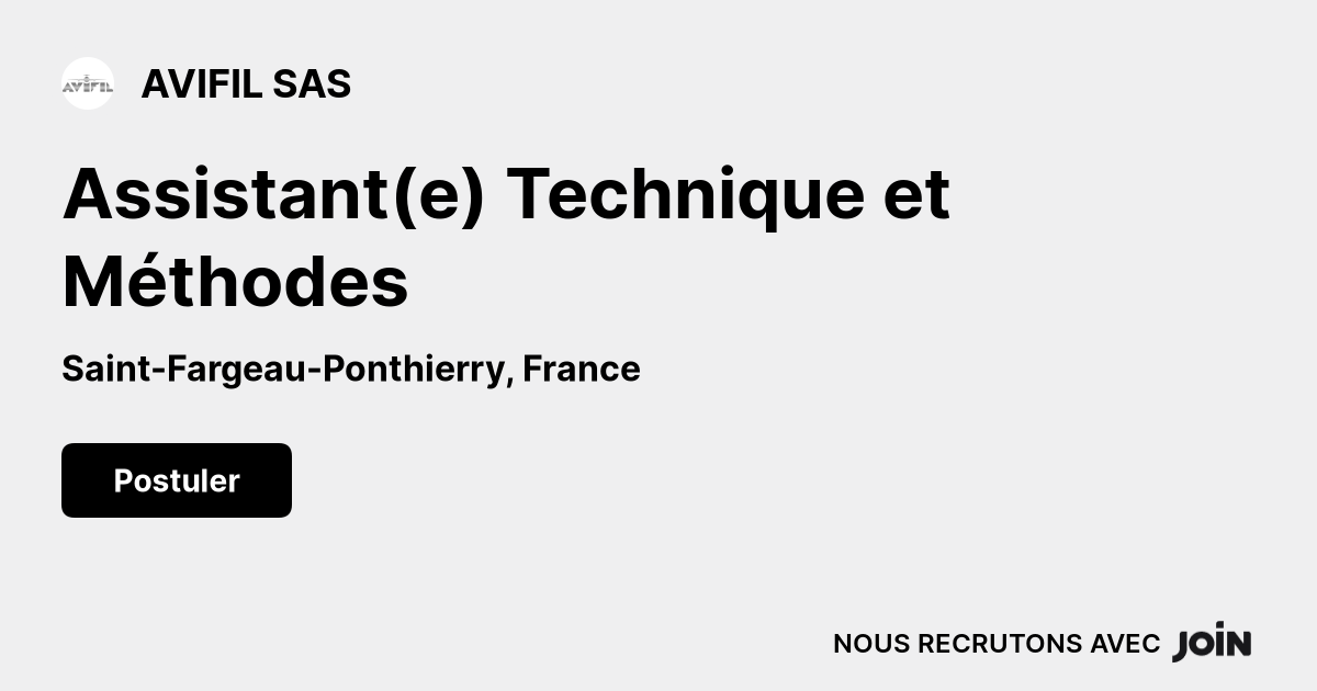 AVIFIL SAS (Saint-Fargeau-Ponthierry): Assistant(e) Technique et Méthodes