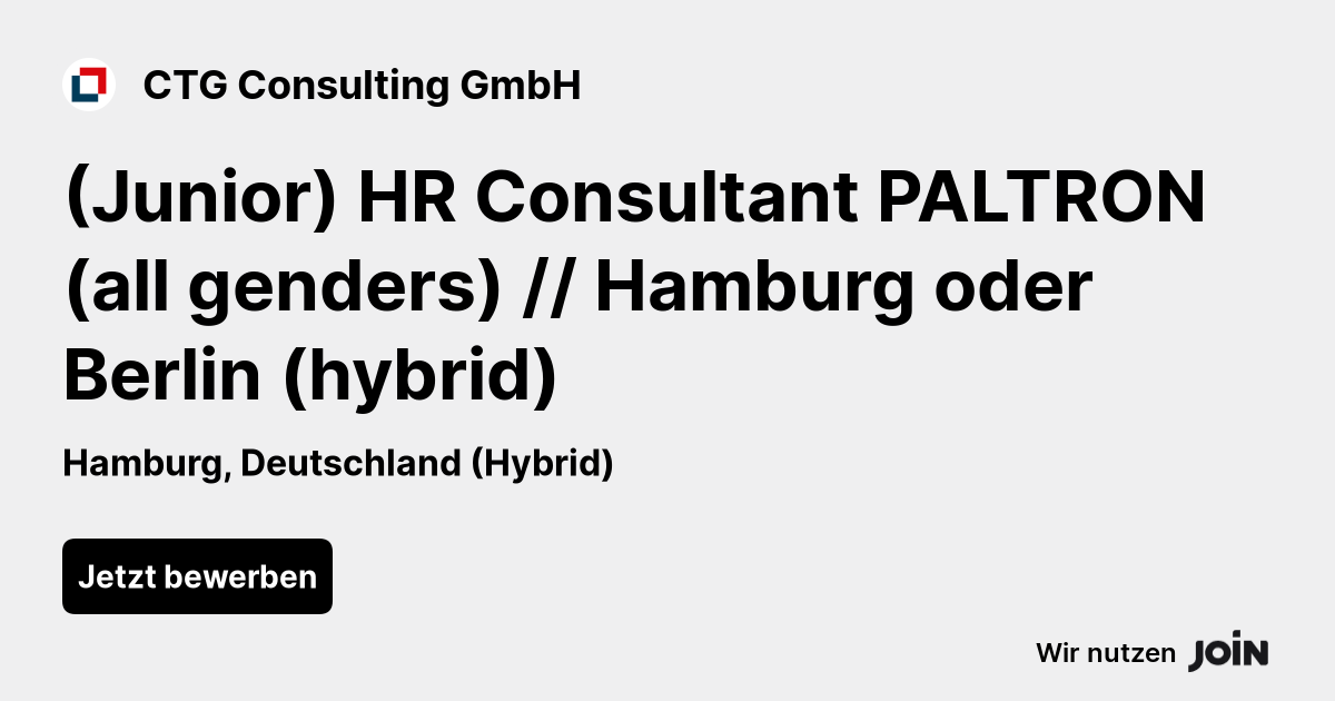 CTG Consulting (Hamburg): (Junior) HR Consultant PALTRON (all genders ...