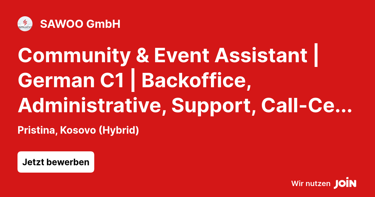 SAWOO (Pristina): Community & Event Assistant | German C1 | Backoffice ...