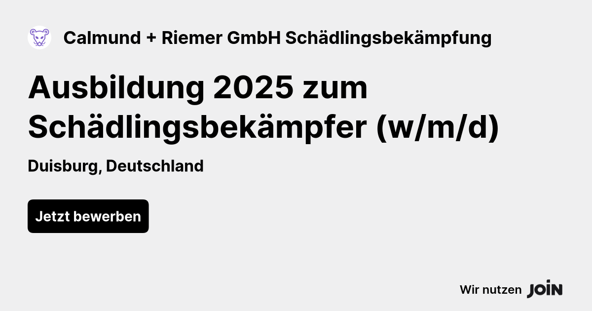 Calmund + Riemer GmbH Schädlingsbekämpfung (Duisburg): Ausbildung 2025 ...