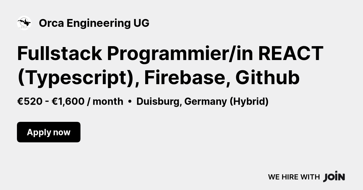 Orca Engineering Ug Duisburg Fullstack Programmierin React Typescript Firebase Github 3186