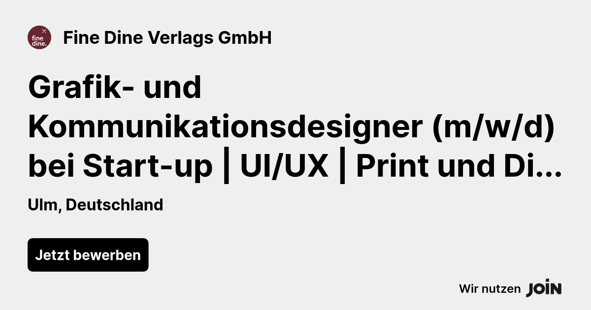 Fine Dine Verlags (Ulm): Grafik- und Kommunikationsdesigner (m/w/d) bei ...