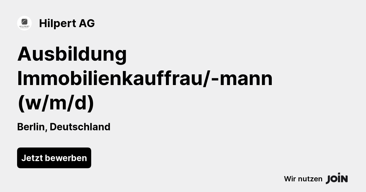 Hilpert (Berlin): Ausbildung Immobilienkauffrau/-mann (w/m/d) Hilpert (Berlin): Ausbildung Immobilienkauffrau/-mann (w/m/d)