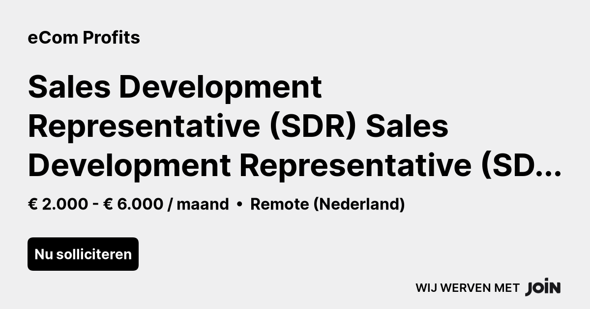 eCom Profits (Remote): Sales Development Representative (SDR) Sales ...