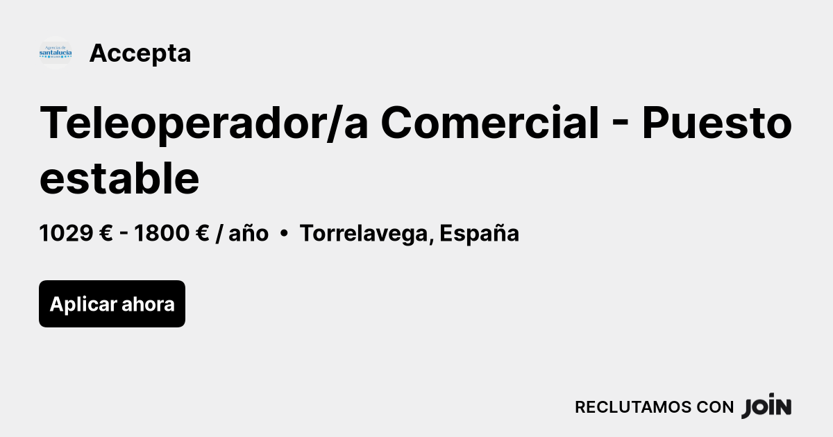 Accepta (Torrelavega): Teleoperador/a Comercial - Puesto estable