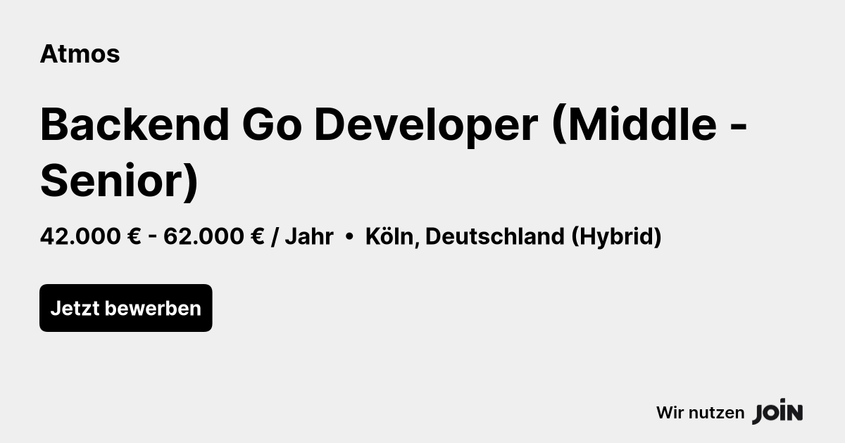 Atmos (Köln): Backend Go Developer (Middle - Senior)