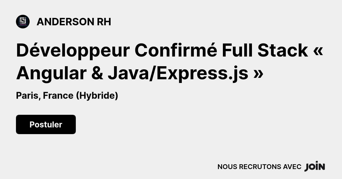 ANDERSON RH (Paris): Développeur Confirmé Full Stack « Angular & Java ...
