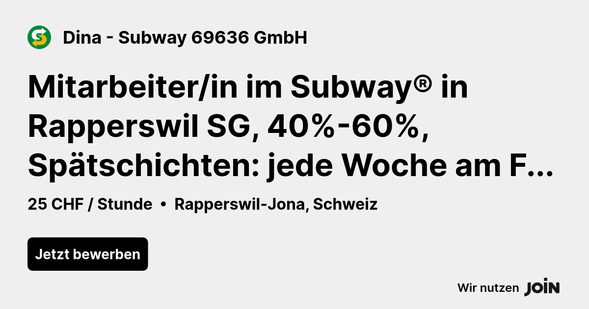 Dina - Subway 69636 (Rapperswil-Jona): Mitarbeiter/in im Subway® in ...