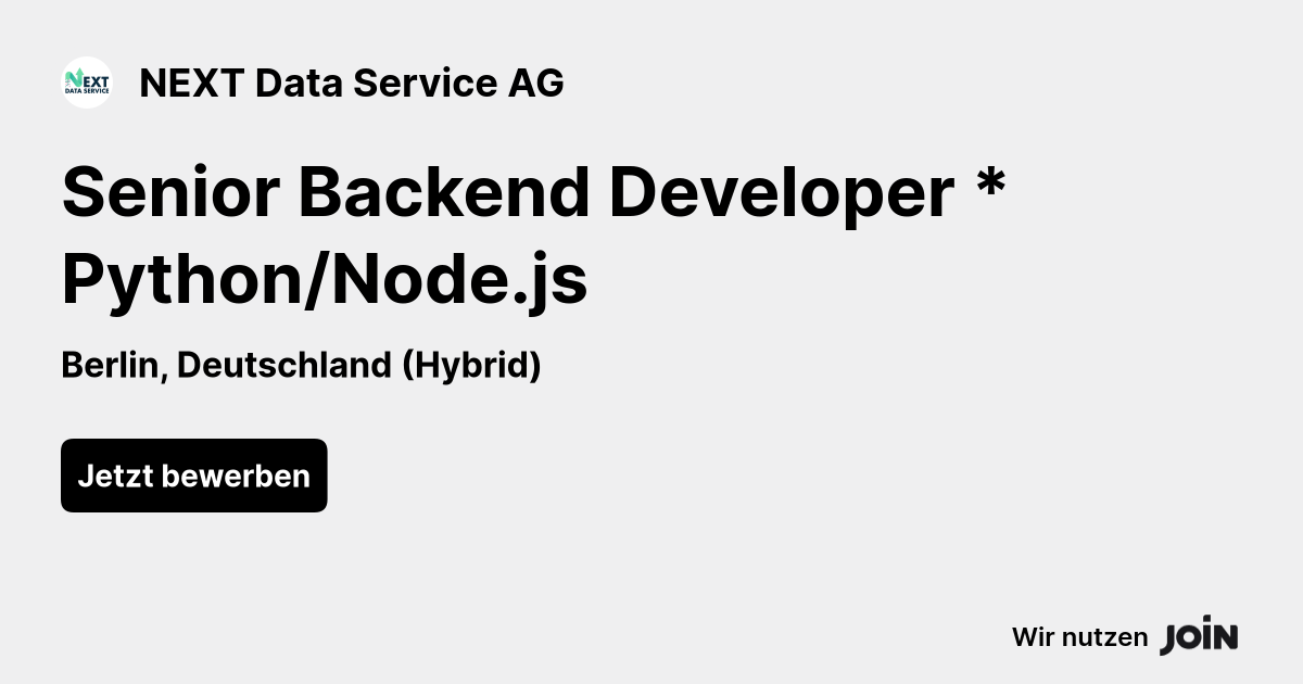 NEXT Data Service (Berlin): Senior Backend Developer * Python/Node.js