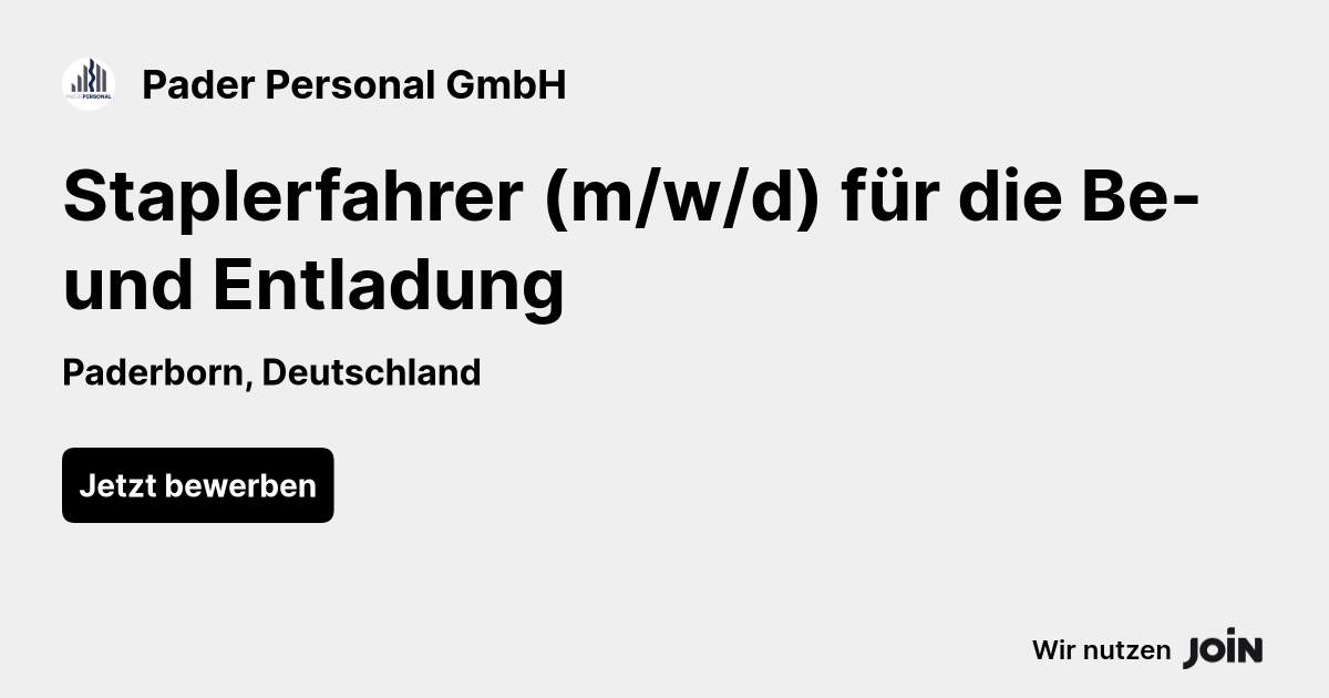 Pader Personal (Paderborn): Staplerfahrer (m/w/d) für die Be- und Entladung