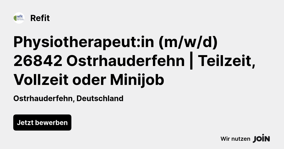 Refit (Ostrhauderfehn): Physiotherapeut:in (m/w/d) 26842 Ostrhauderfehn ...