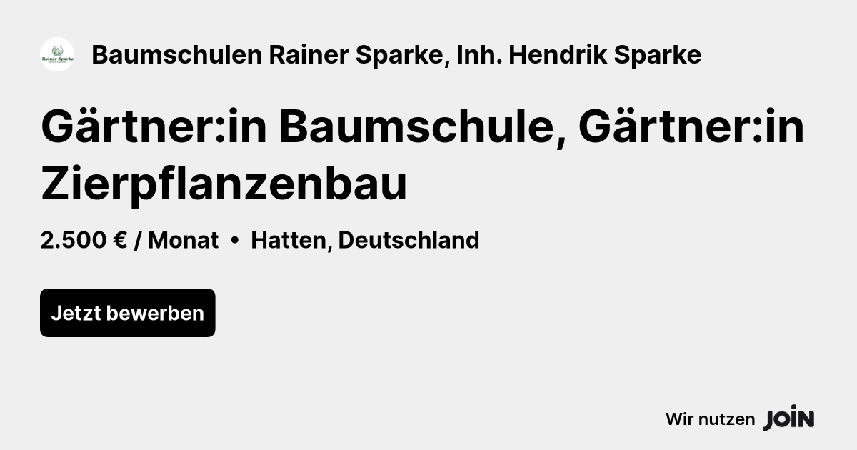 Baumschulen Rainer Sparke, Inh. Hendrik Sparke (Hatten): Gärtner:in ...