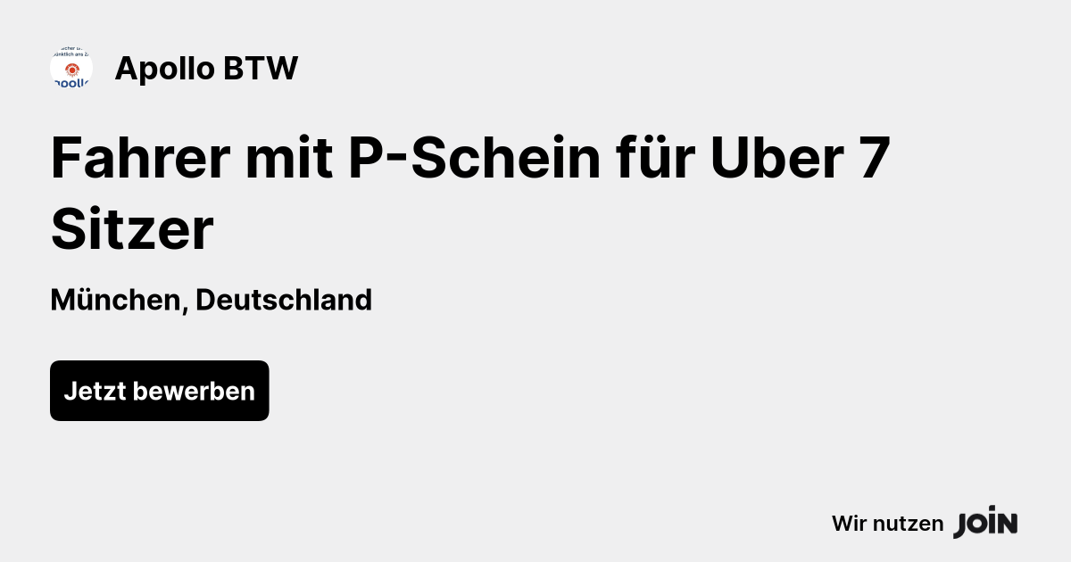 Apollo BTW (München): Fahrer mit P-Schein für Uber 7 Sitzer