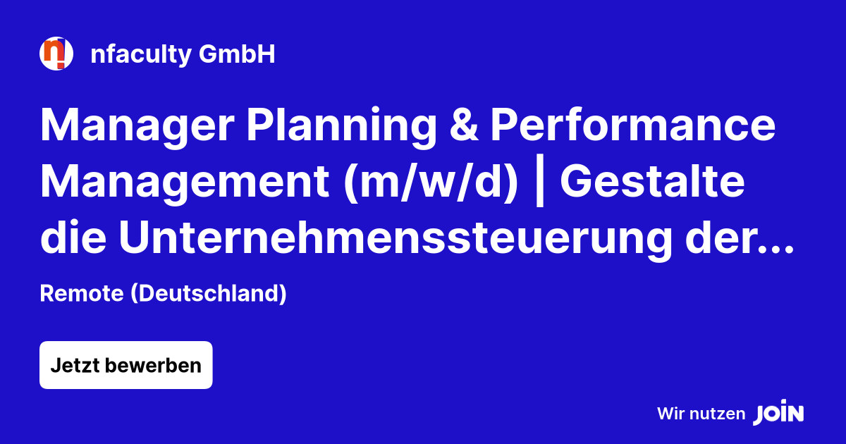 nfaculty (Remote): Manager Planning & Performance Management (m/w/d ...