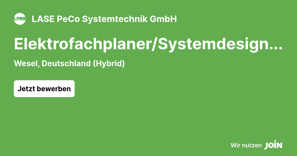 LASE PeCo Systemtechnik (Wesel): Elektrofachplaner/Systemdesigner (x/m ...