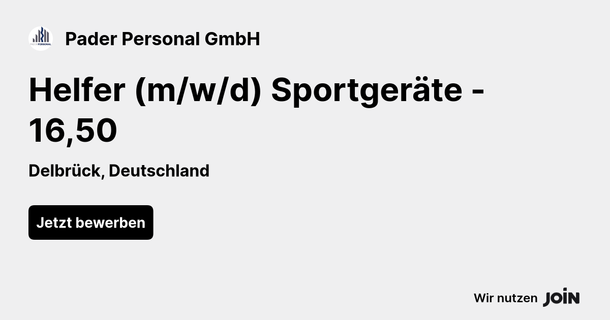Pader Personal (Delbrück): Helfer (m/w/d) Sportgeräte - 16,50€