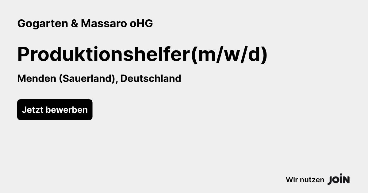 Gogarten & Massaro oHG (Menden (Sauerland)): Produktionshelfer(m/w/d)