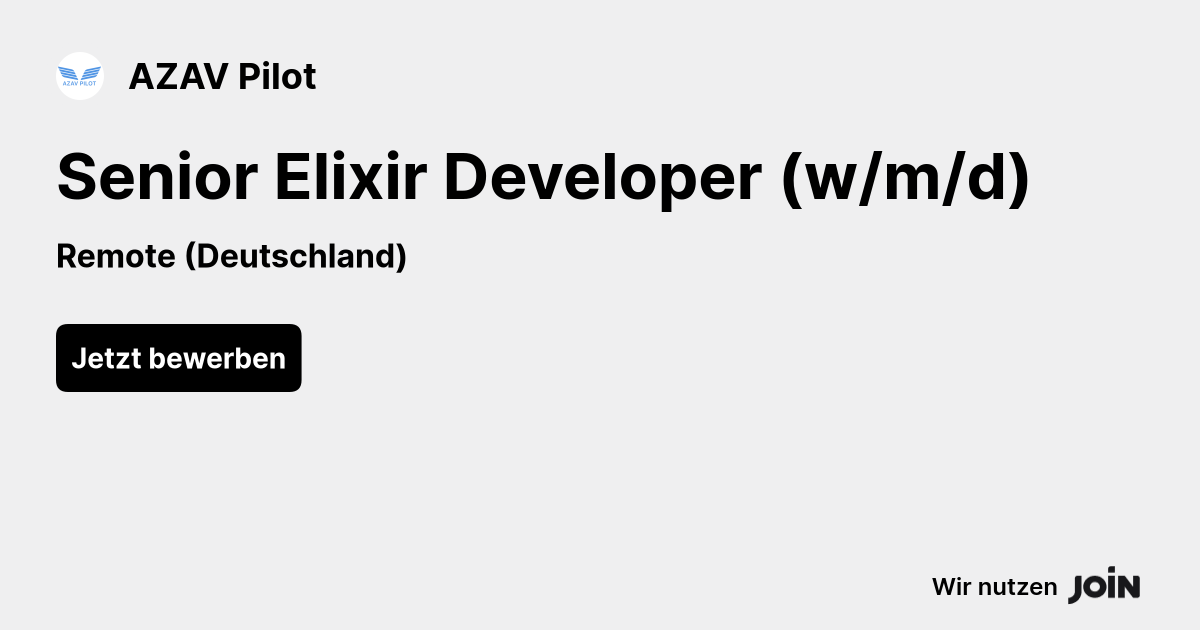 AZAV Pilot (Remote): Senior Elixir Developer (w/m/d)