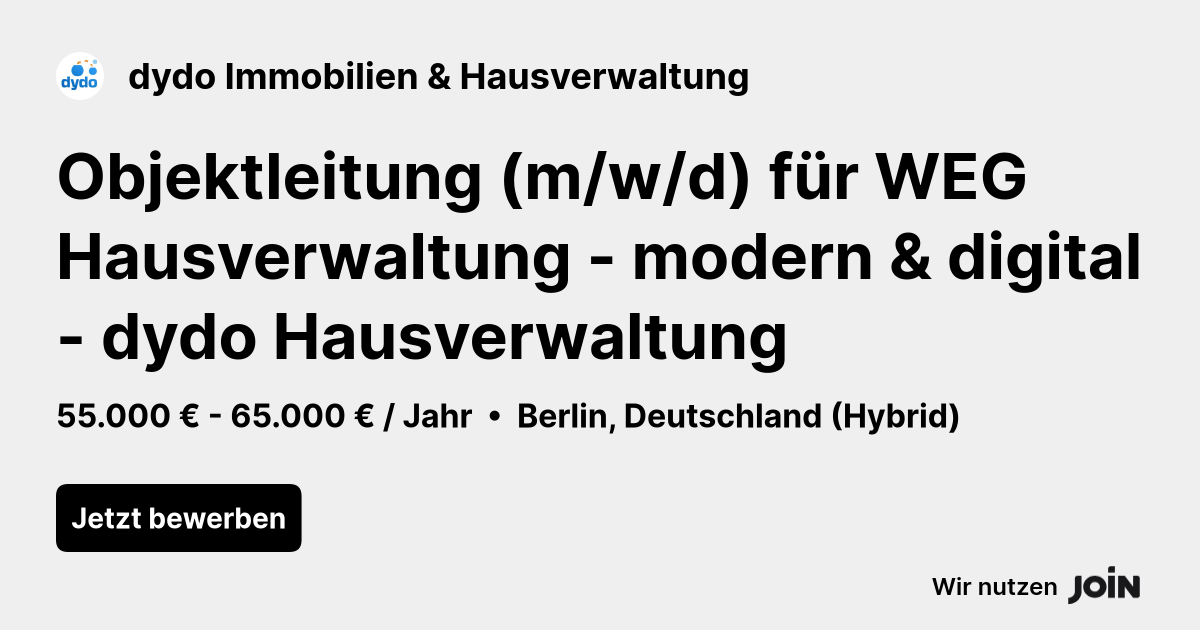 dydo Immobilien & Hausverwaltung (Berlin): Objektleitung (m/w/d) für WEG Hausverwaltung - modern ...