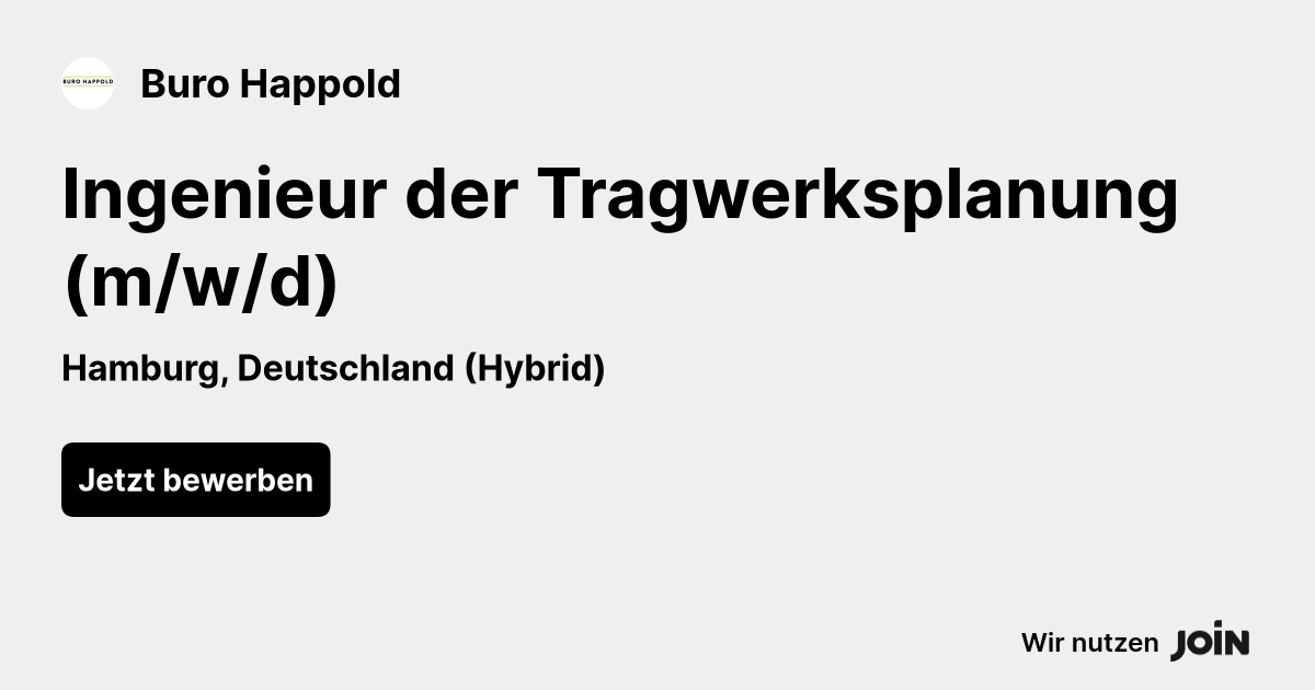 Buro Happold (Hamburg): Ingenieur der Tragwerksplanung (m/w/d)