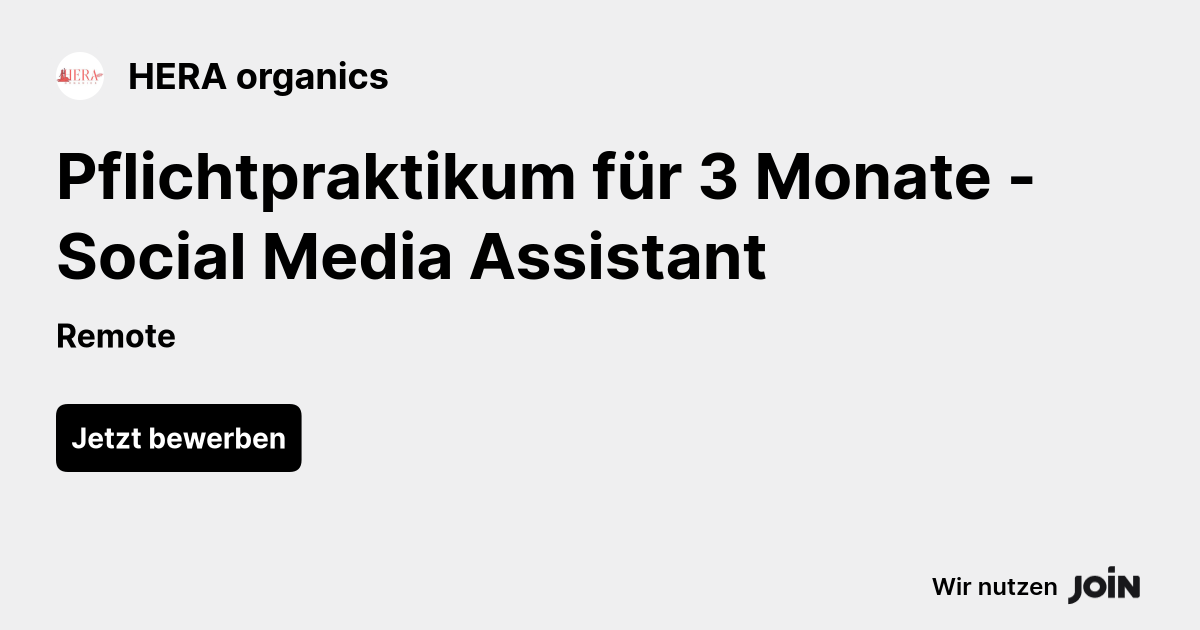HERA organics (Remote): Pflichtpraktikum für 3 Monate - Social Media ...