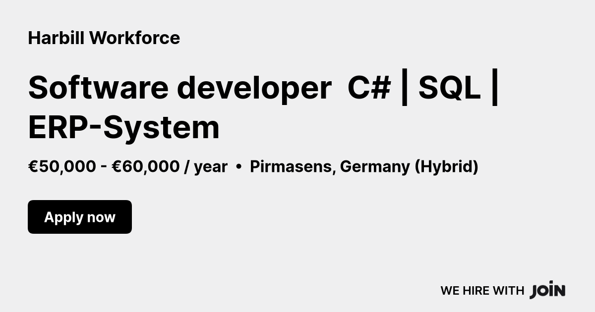 Harbill Workforce (Pirmasens): Software developer C# | SQL | ERP-System
