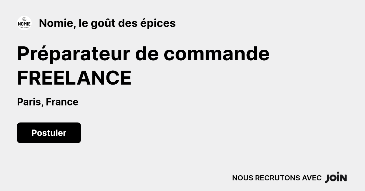 Nomie, le goût des épices (Paris): Préparateur de commande FREELANCE