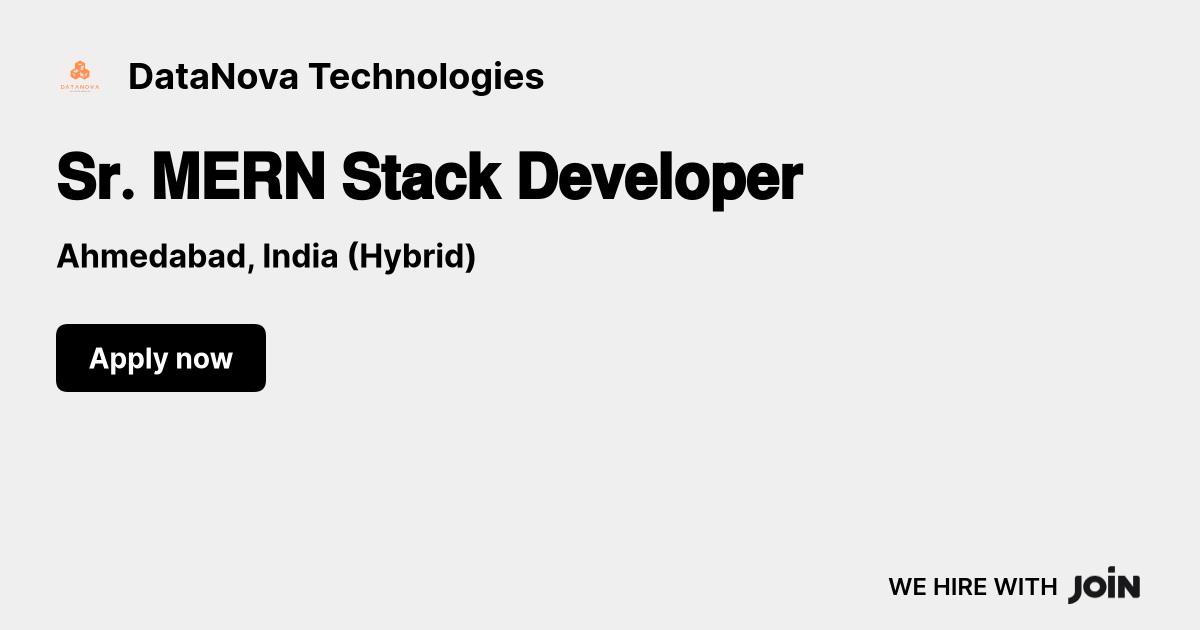 DataNova Technologies (Ahmedabad): 𝗦𝗿. 𝗠𝗘𝗥𝗡 𝗦𝘁𝗮𝗰𝗸 𝗗𝗲𝘃𝗲𝗹𝗼𝗽𝗲𝗿