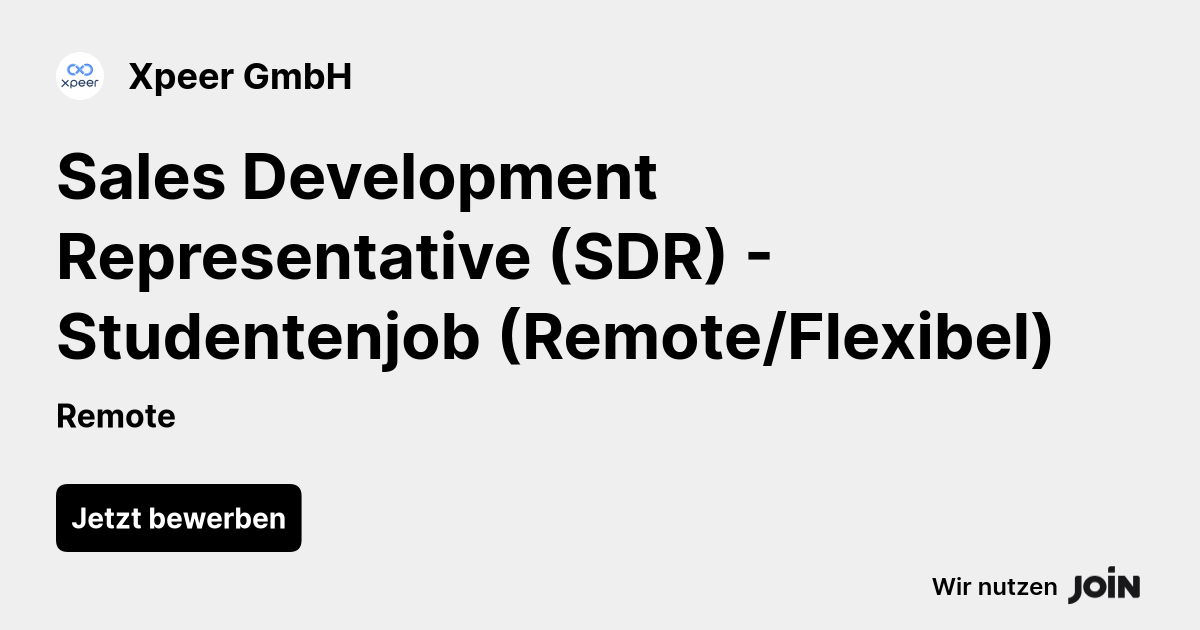 Xpeer (Remote): Sales Development Representative (SDR) - Studentenjob ...