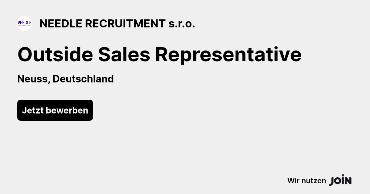 NEEDLE RECRUITMENT s.r.o. (Neuss): Outside Sales Representative