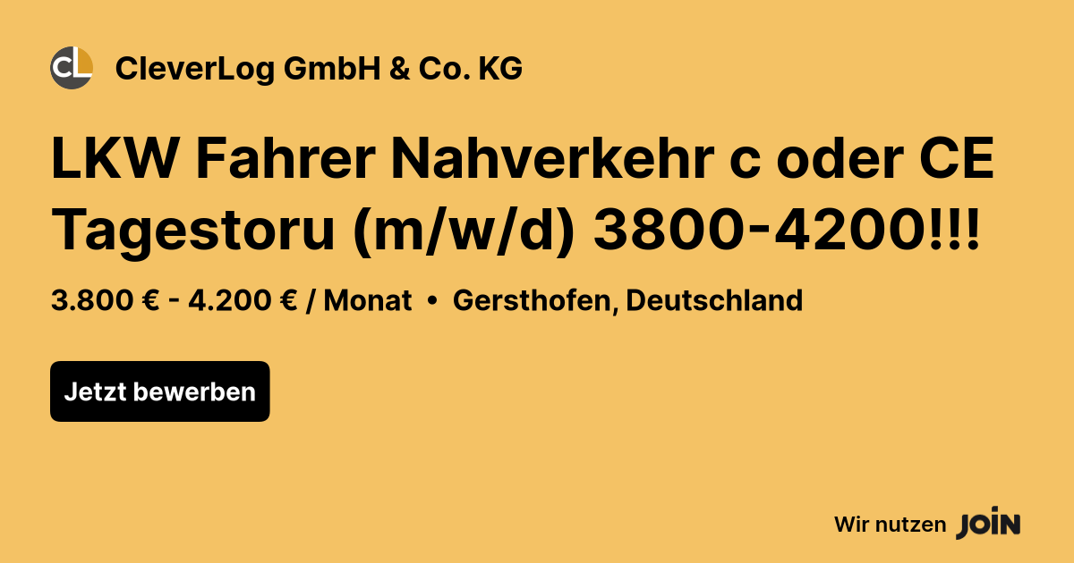CleverLog GmbH & Co. KG (Gersthofen): LKW Fahrer Nahverkehr c oder CE ...