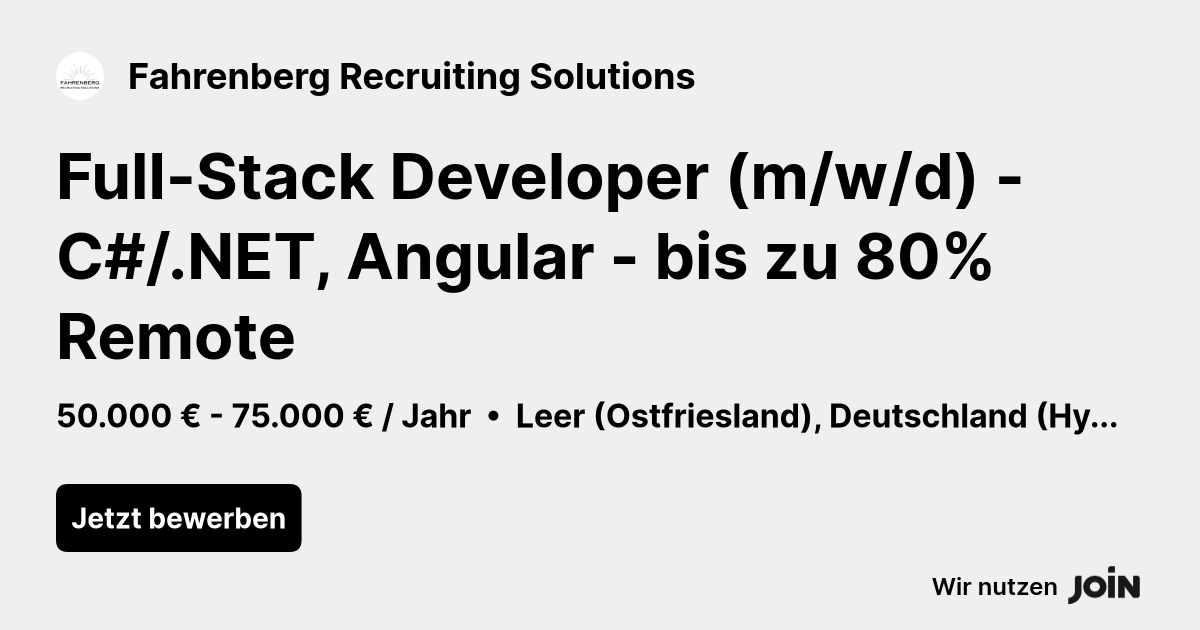 Fahrenberg Recruiting Solutions (Leer (Ostfriesland)): Full-Stack ...