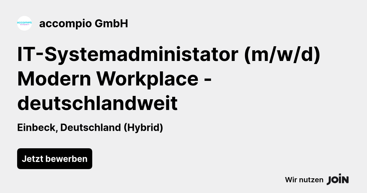 accompio (Einbeck): IT-Systemadministator (m/w/d) Modern Workplace ...