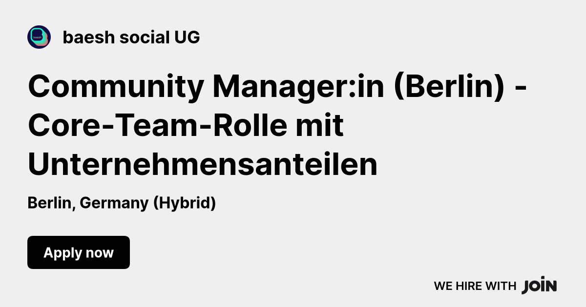 baesh social UG (Berlin): Community Manager:in (Berlin) - Core-Team ...