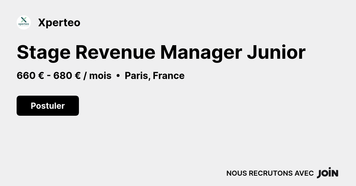 Xperteo (Paris): Stage Revenue Manager Junior