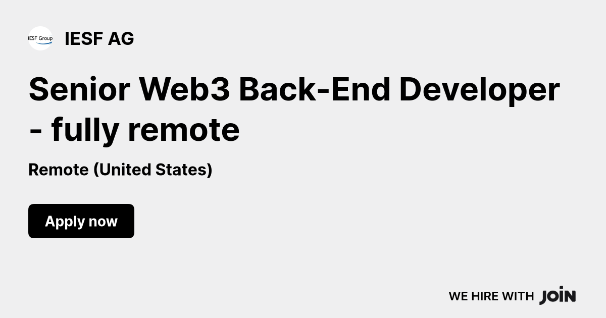 IESF (Remote): Senior Web3 Back-End Developer - fully remote