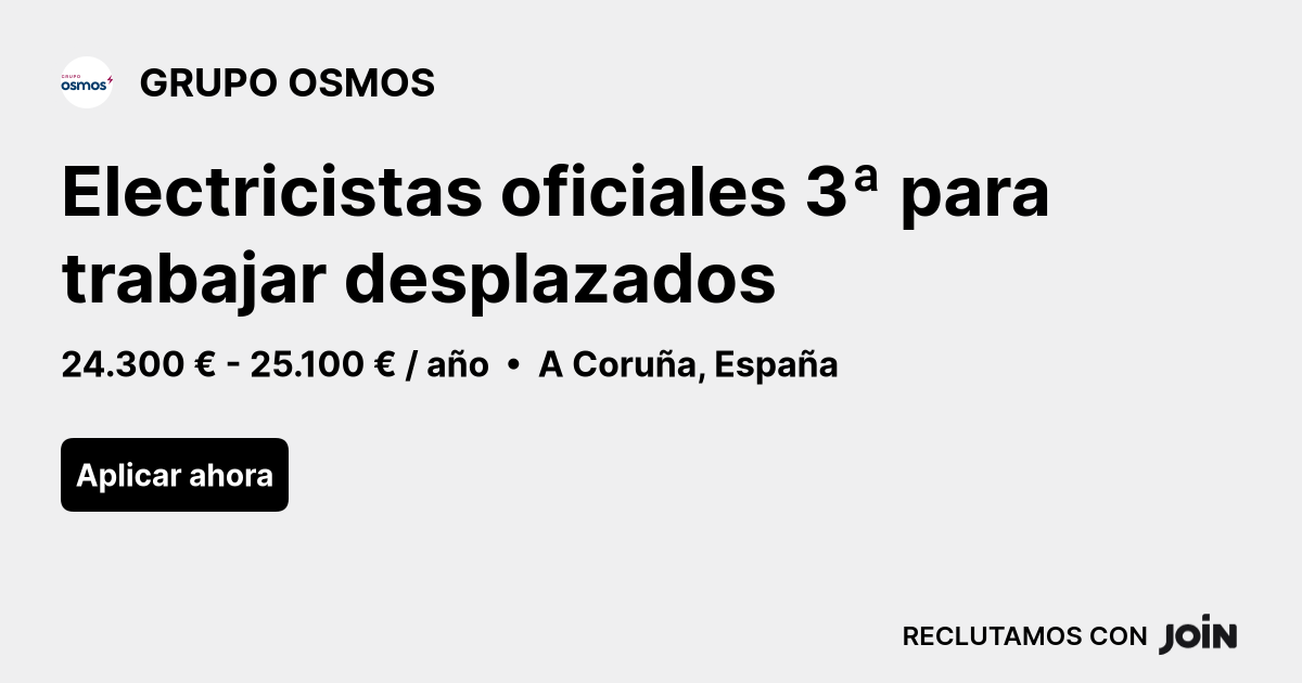 GRUPO OSMOS (A Coruña): Electricistas oficiales 3ª para trabajar ...