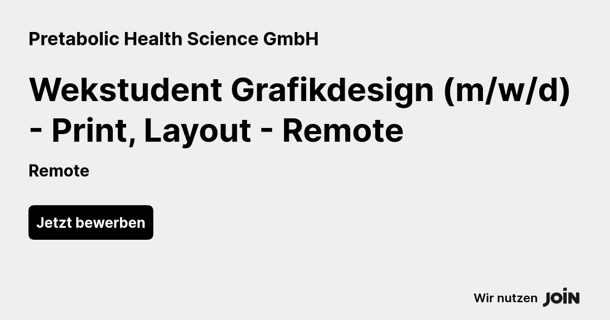 Pretabolic Health Science (Remote): Wekstudent Grafikdesign (m/w/d ...